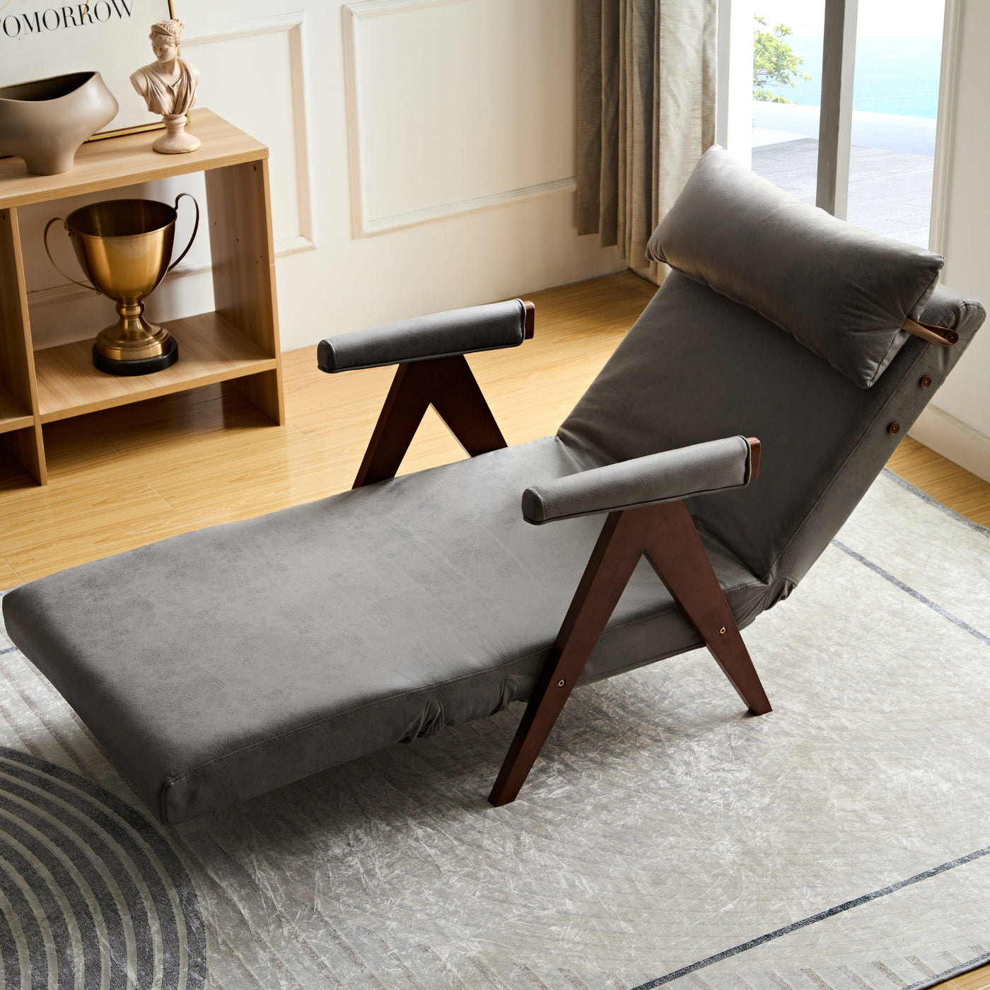 Ariton Tri-Fold Sleeper Convertible Chair with Pillow, Solid Wood ...